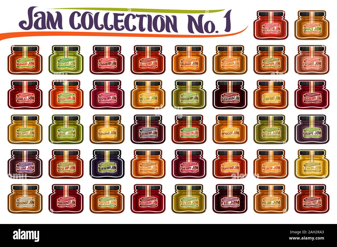 Vector set of different Jam Jars, group of 42 colorful cut out objects ...