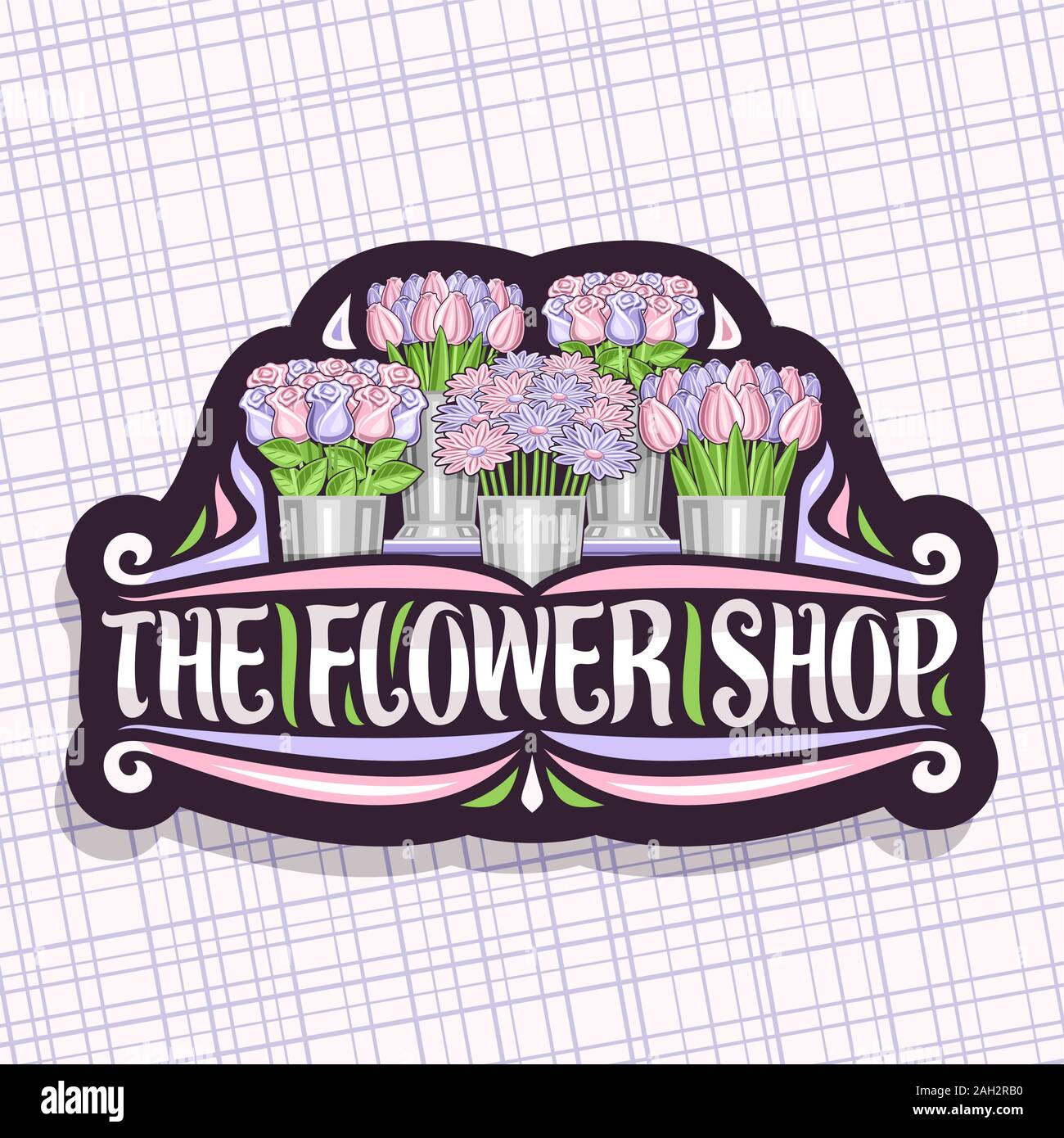 Vector logo for Flower Shop, dark decorative sign board with ...