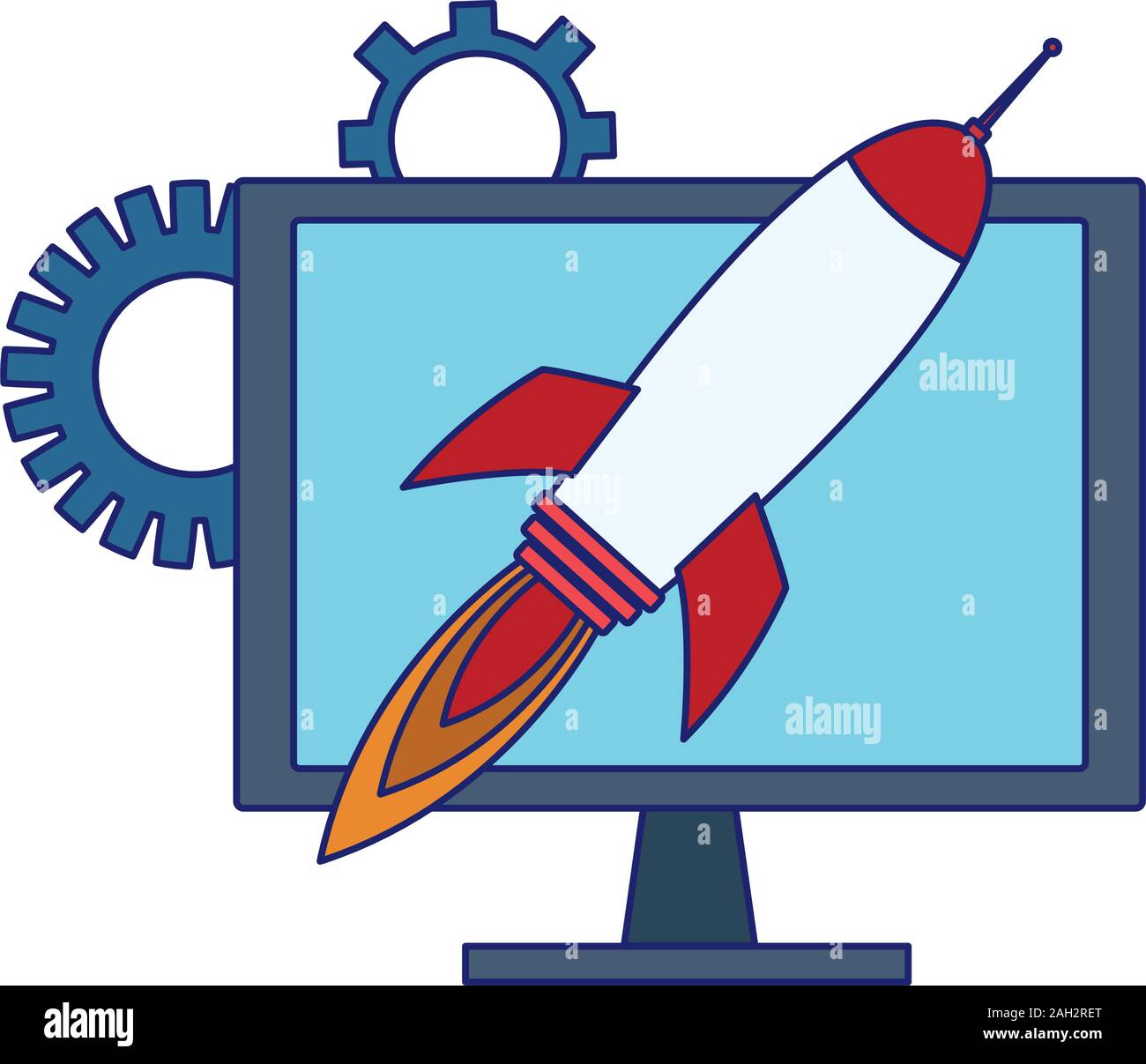 computer with rocket and gear wheels Stock Vector Image & Art - Alamy