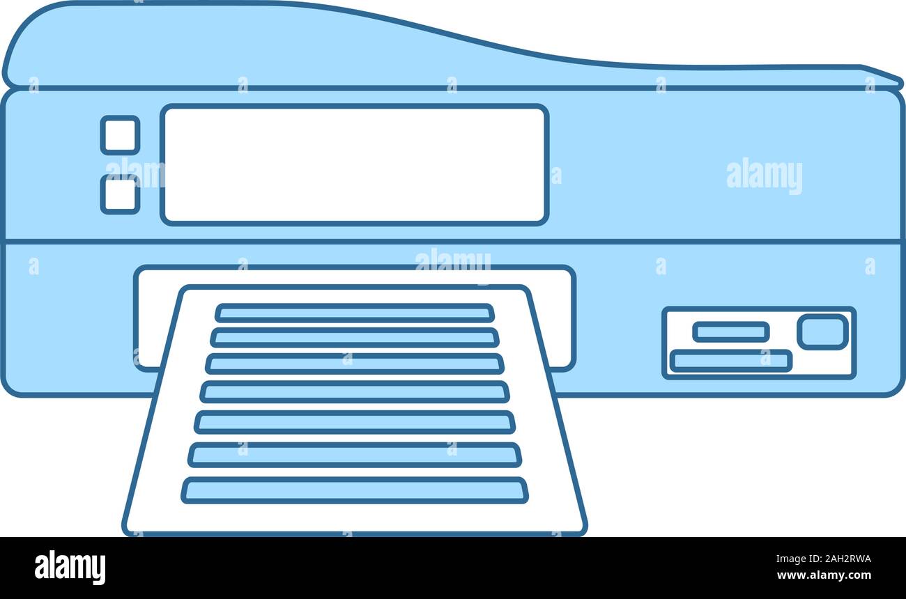 Printer Icon. Thin Line With Blue Fill Design. Vector Illustration ...