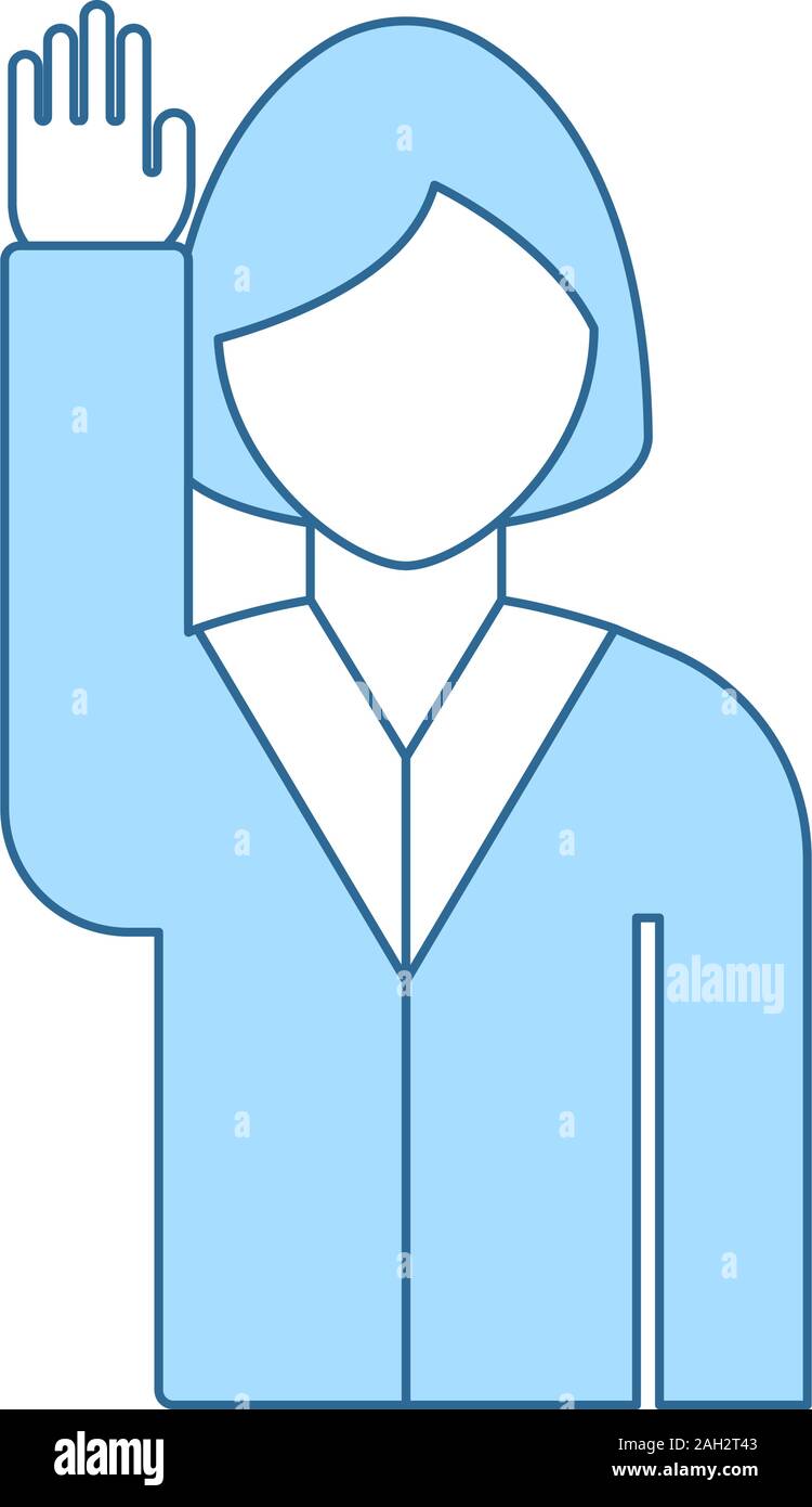 Voting Lady Icon. Thin Line With Blue Fill Design. Vector Illustration ...