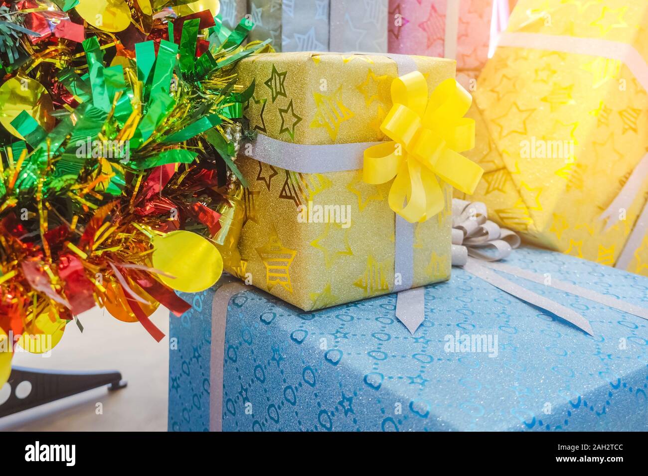 Beautiful various gifts boxes or presents in different size and shape ...