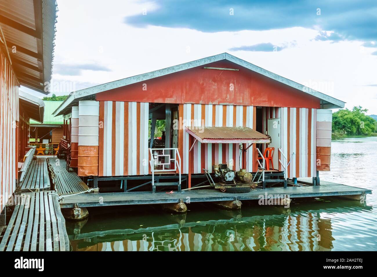 The old electricity generator for floating wooden raft house by using ...