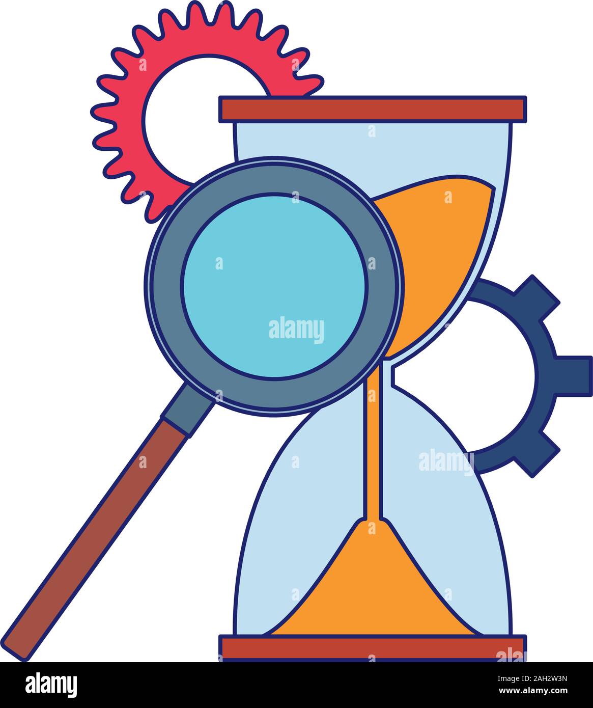 hourglass with magnifying glass and gear wheels Stock Vector Image ...