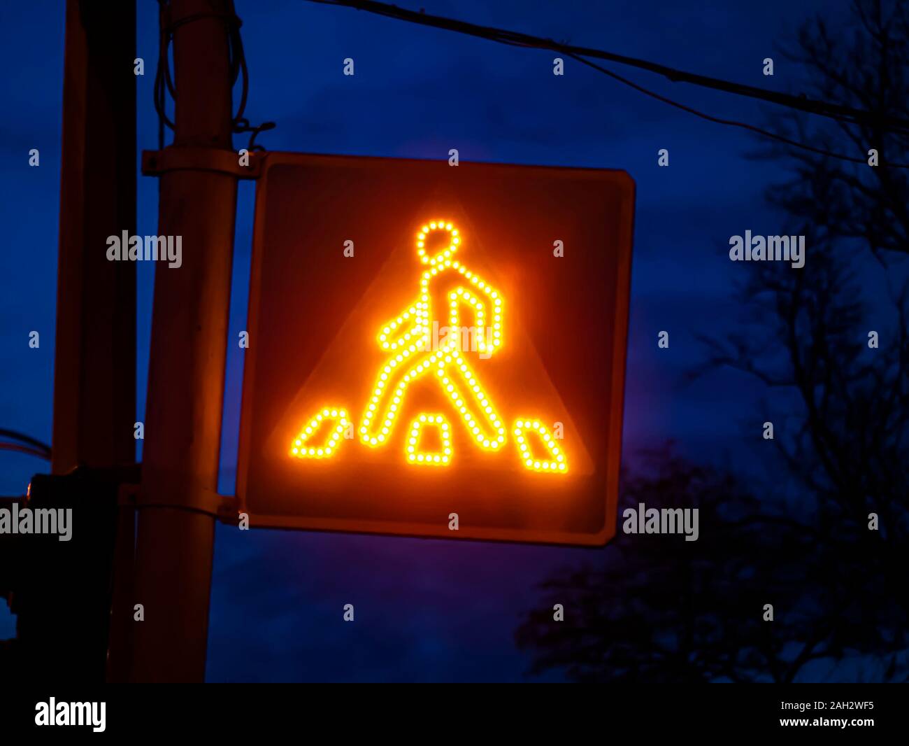 Pedestrian crossing signs at night with illumination. Rules of the road ...