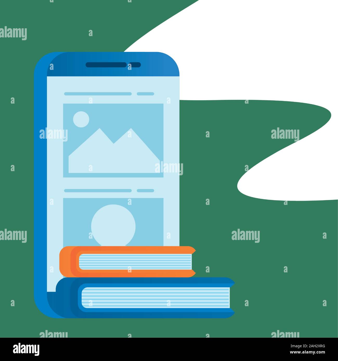 smartphone electronic device with pile books Stock Vector Image & Art ...