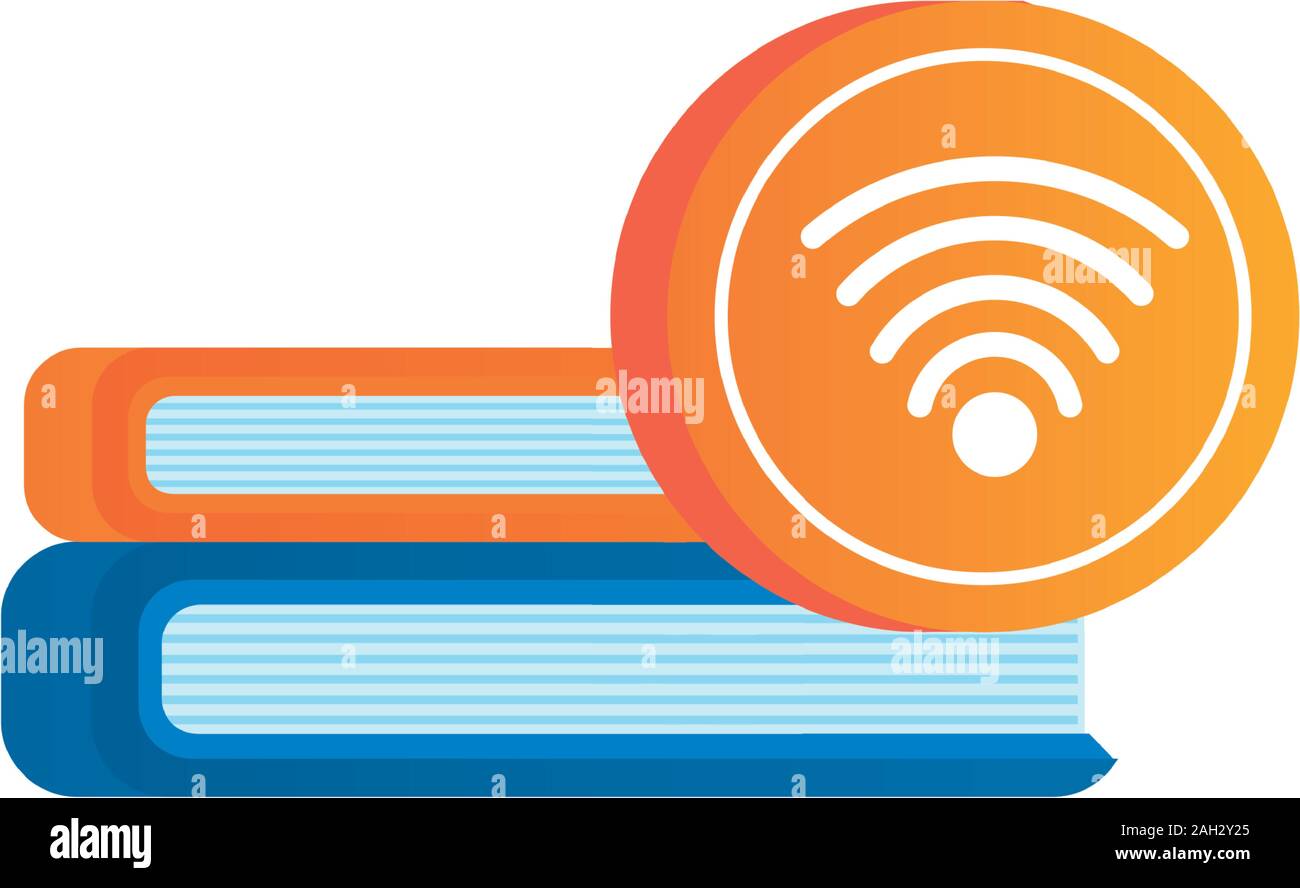 wifi connection signal button with books Stock Vector Image & Art - Alamy