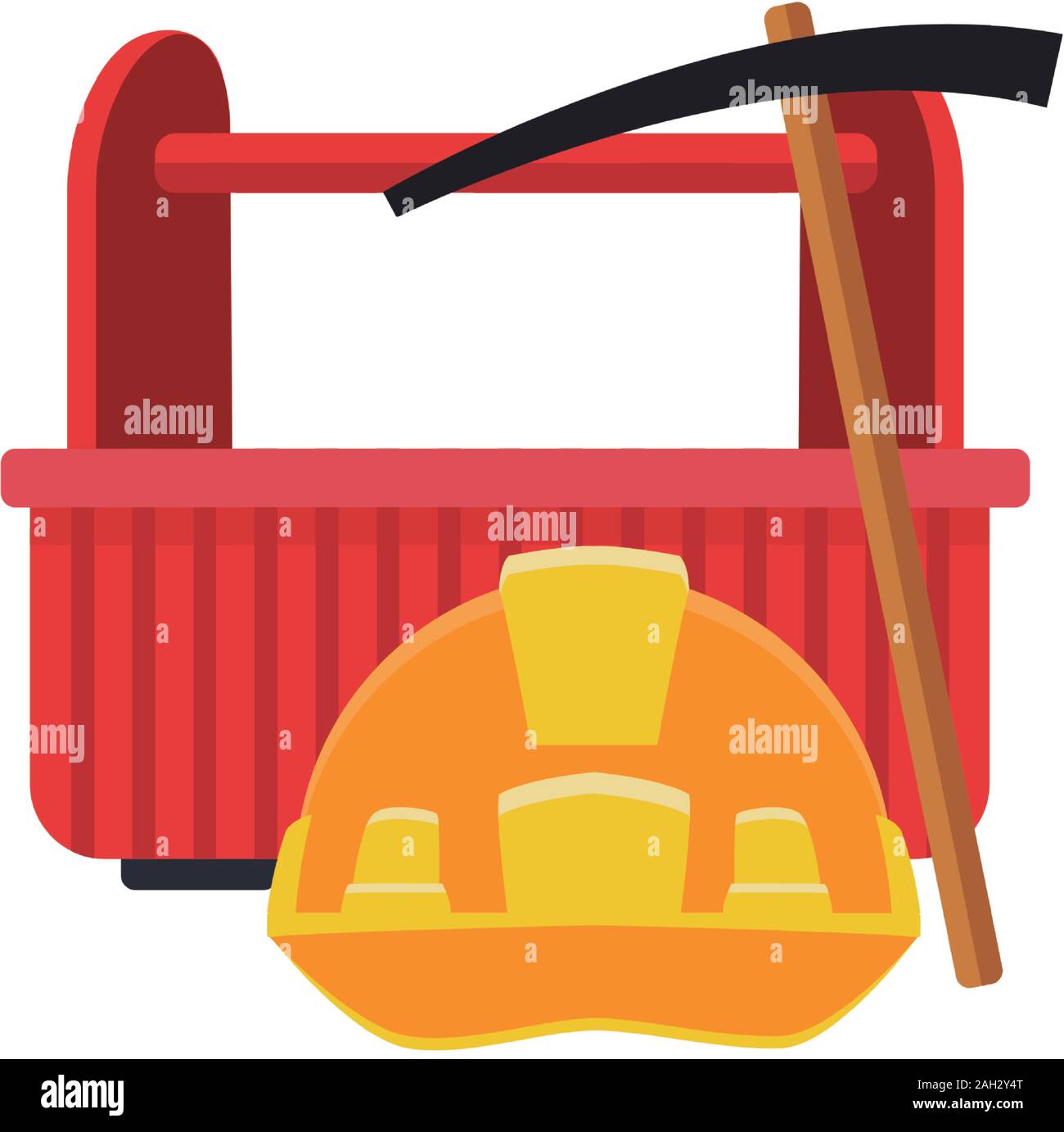 tool box with safety helmet and axe tool Stock Vector Image & Art - Alamy