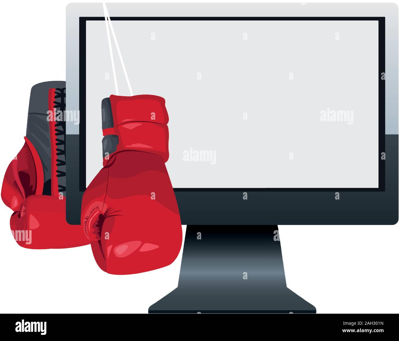 boxing gloves hanging on computer monitor, colorful design Stock Vector ...