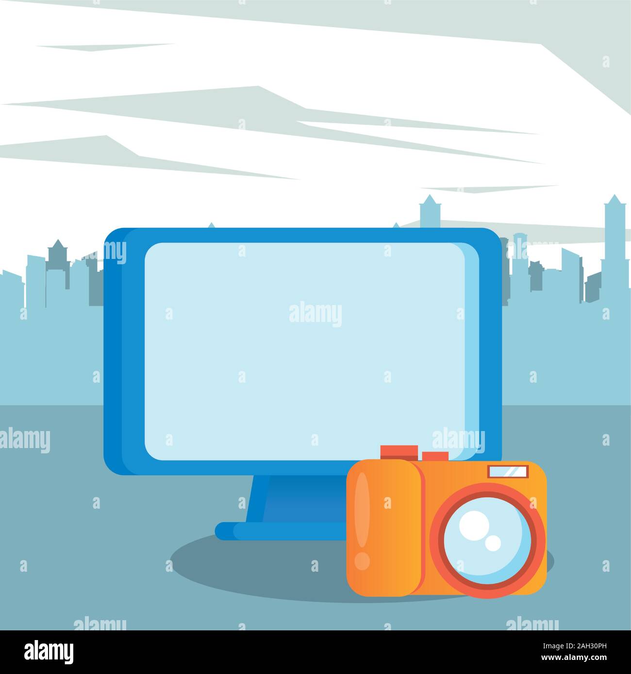 desktop computer display with camera photographic Stock Vector Image ...