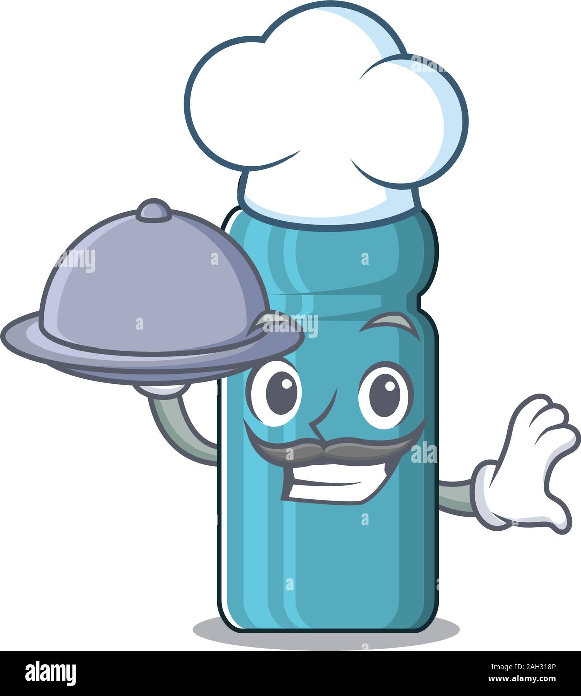 cartoon design water bottle Scroll as a Chef with food on tray Stock ...