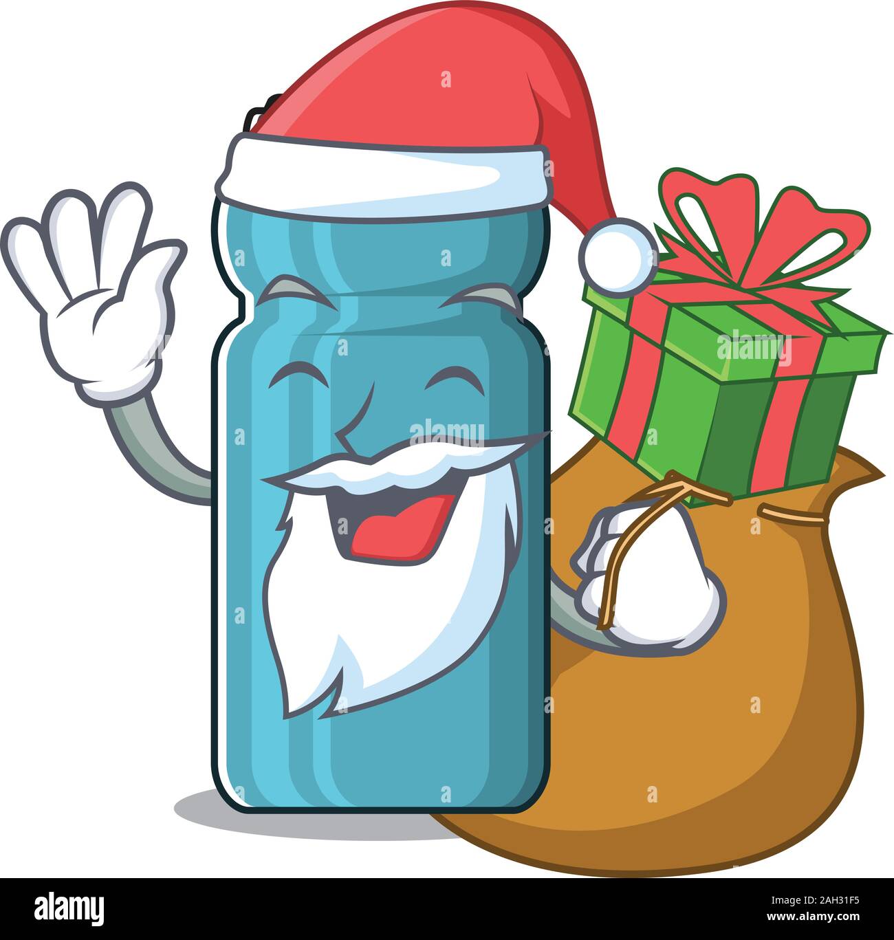 Santa water bottle Scroll Cartoon character design with box of gift ...