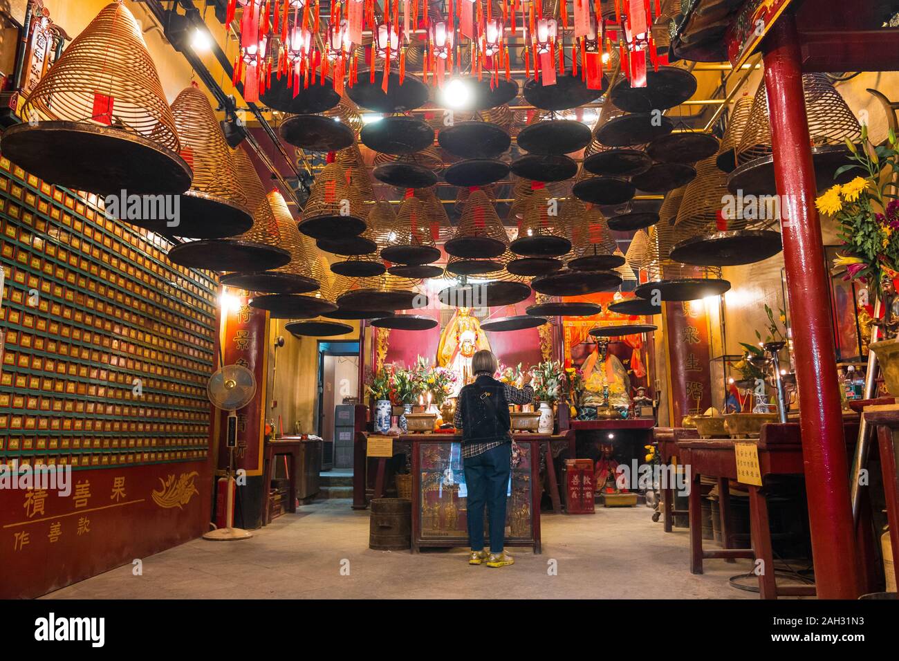Man Mo Temple (Right side), Hong Kong Island. Temple for the worship of ...