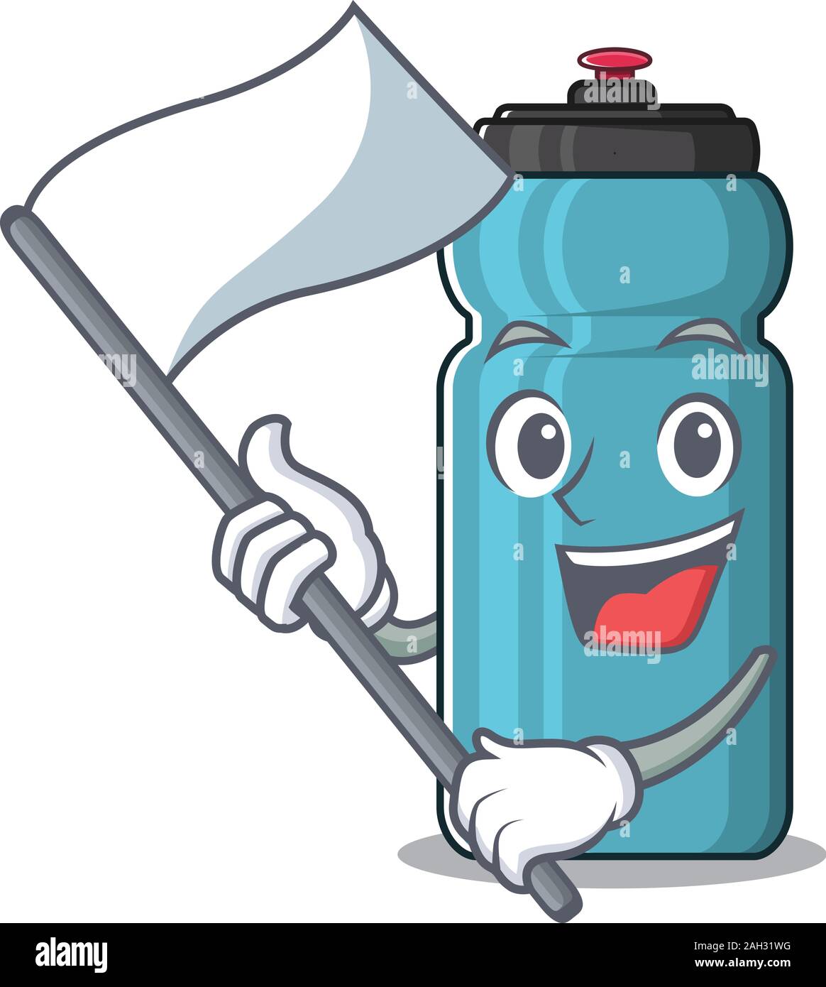 cute water bottle Scroll cartoon character style with standing flag ...
