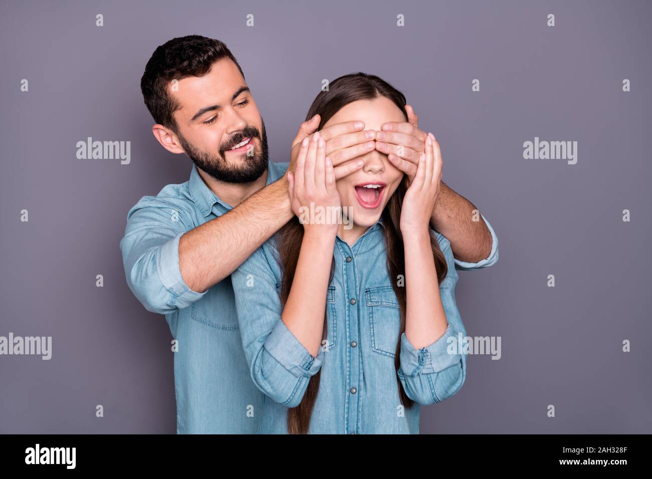 Close-up portrait of two her she his he nice attractive charming lovely ...