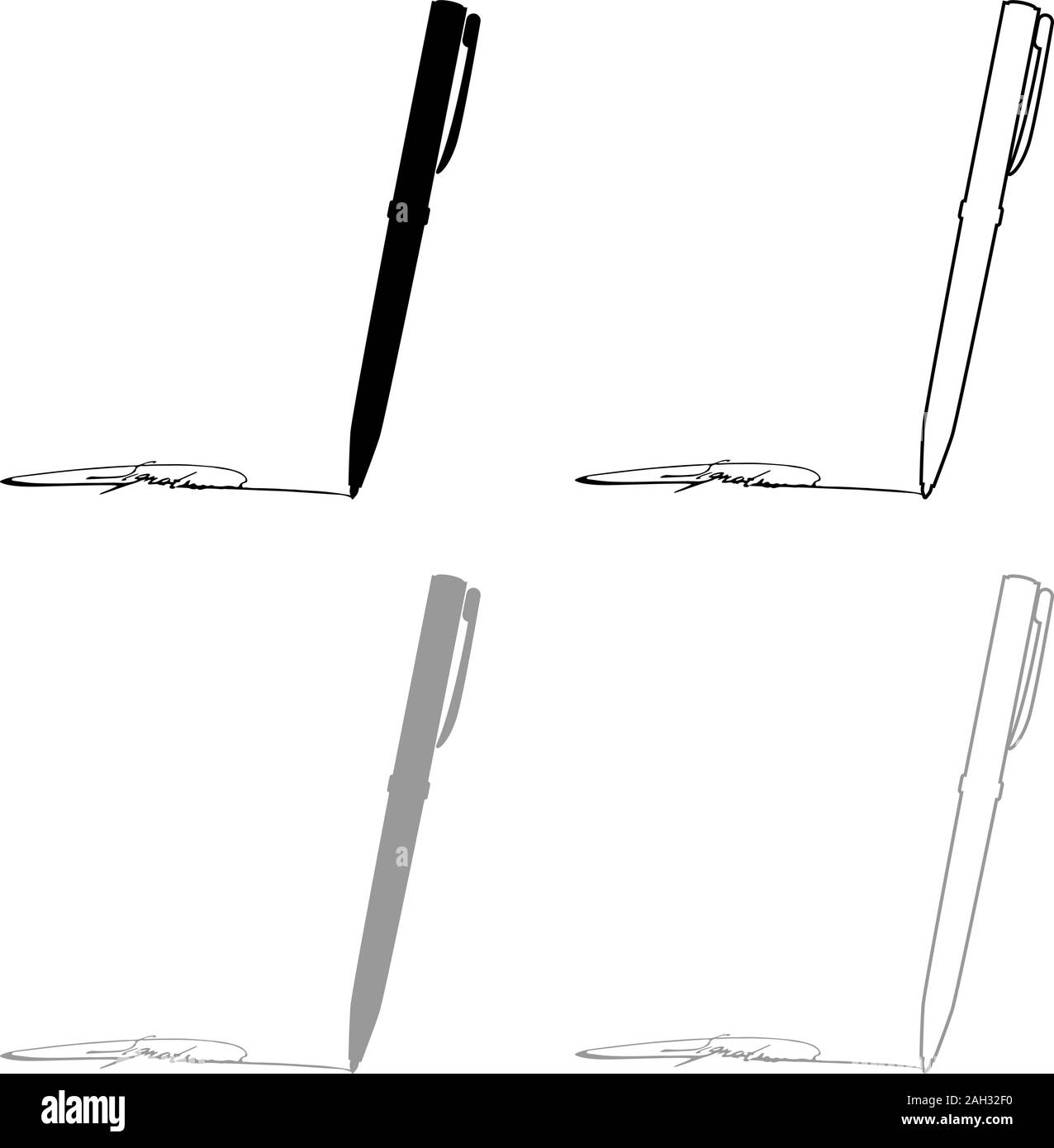 Signature using pen Ink writing concept icon outline set black grey ...