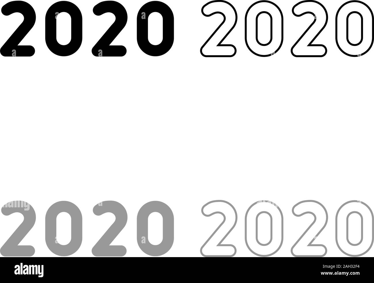 2020 text symbols New Year letters icon outline set black grey color ...