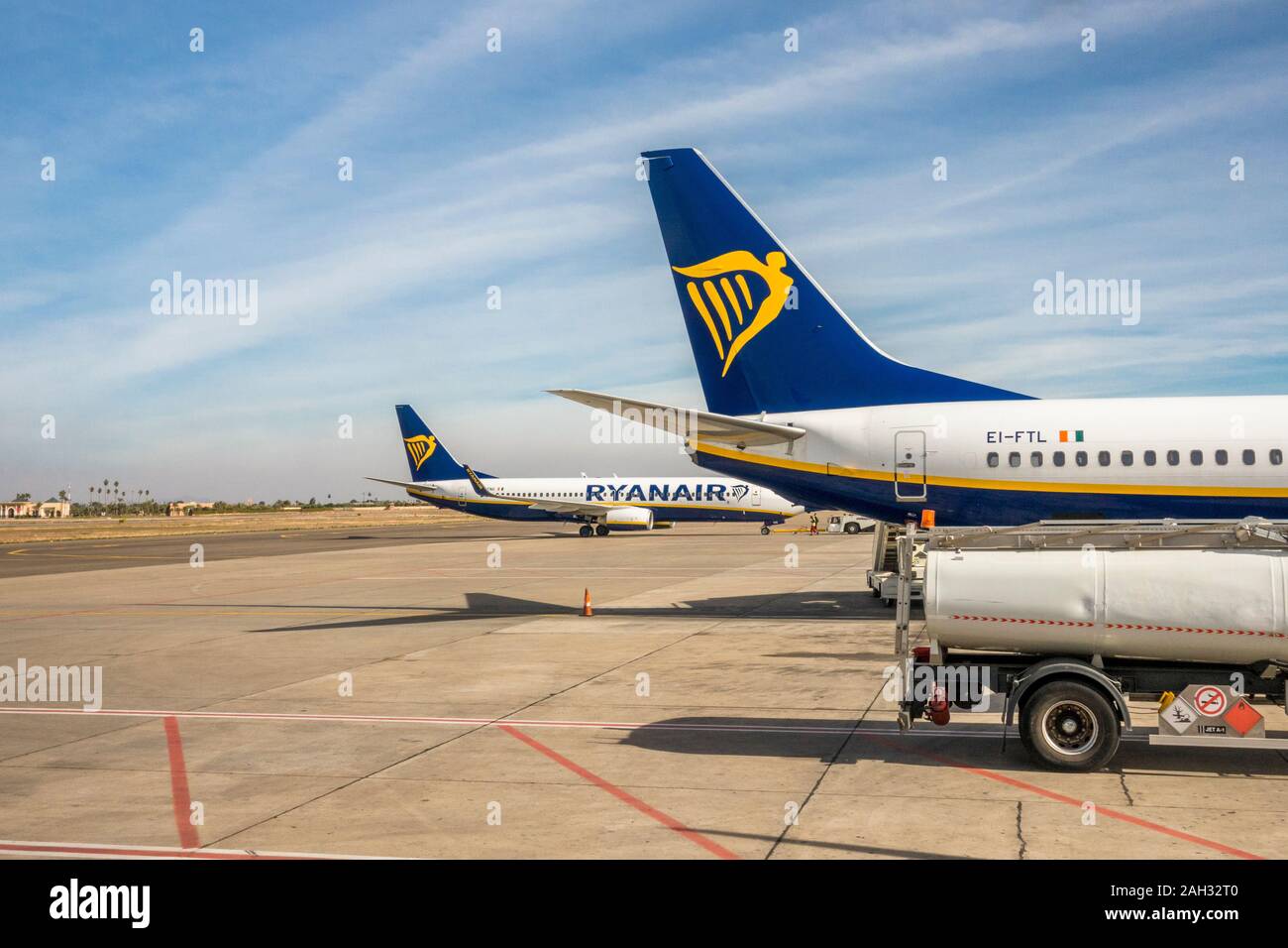 Ryanair aircraft, on runway of Airport Marrakesh, Morocco Stock Photo ...