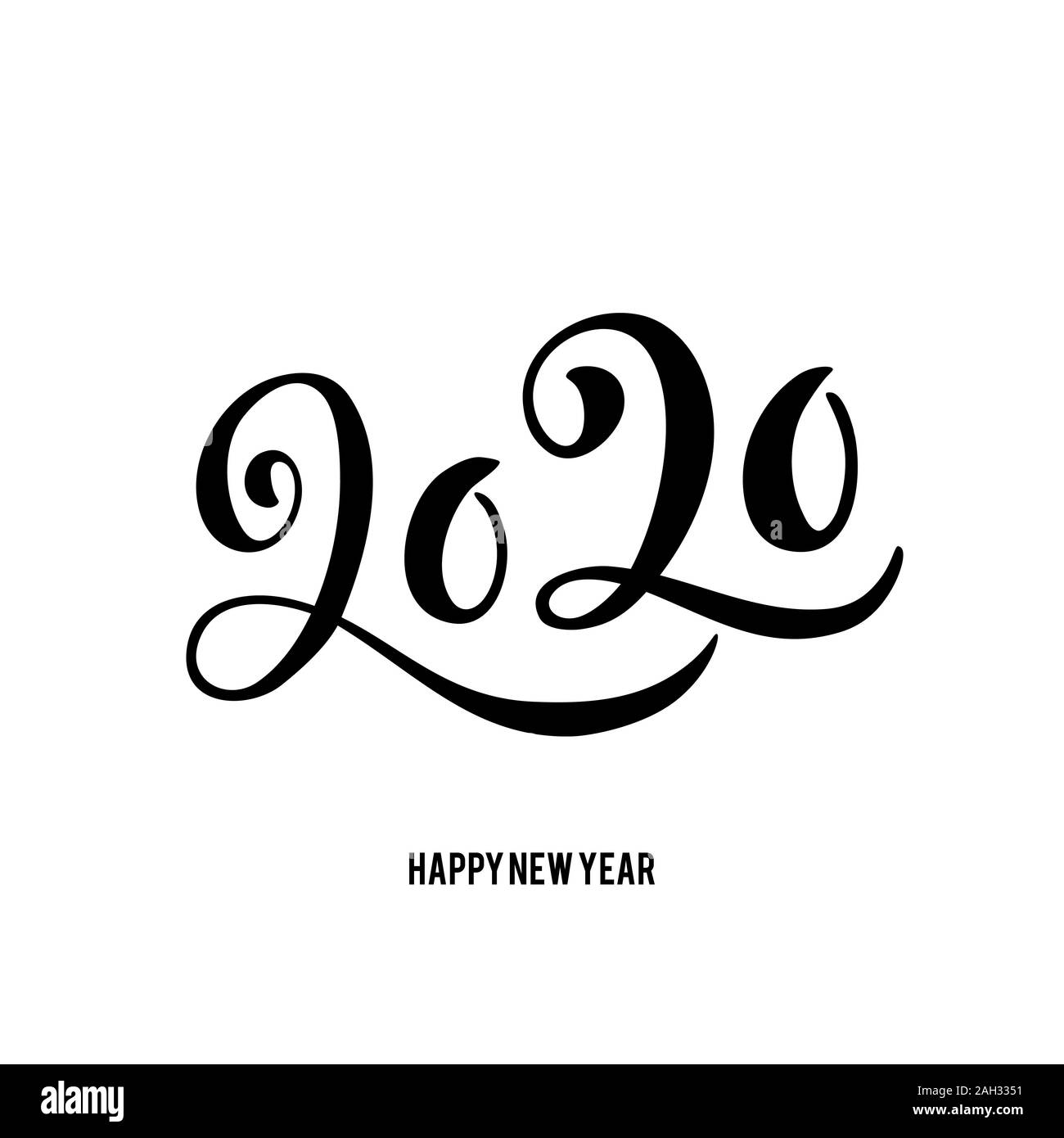 Vector lettering 2020 happy Black and White Stock Photos & Images - Alamy