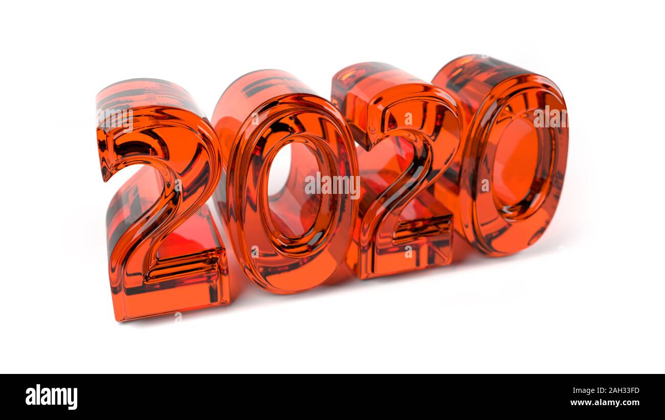 Realistic transparent red glass, ice 2020 bold letters, text, word ...