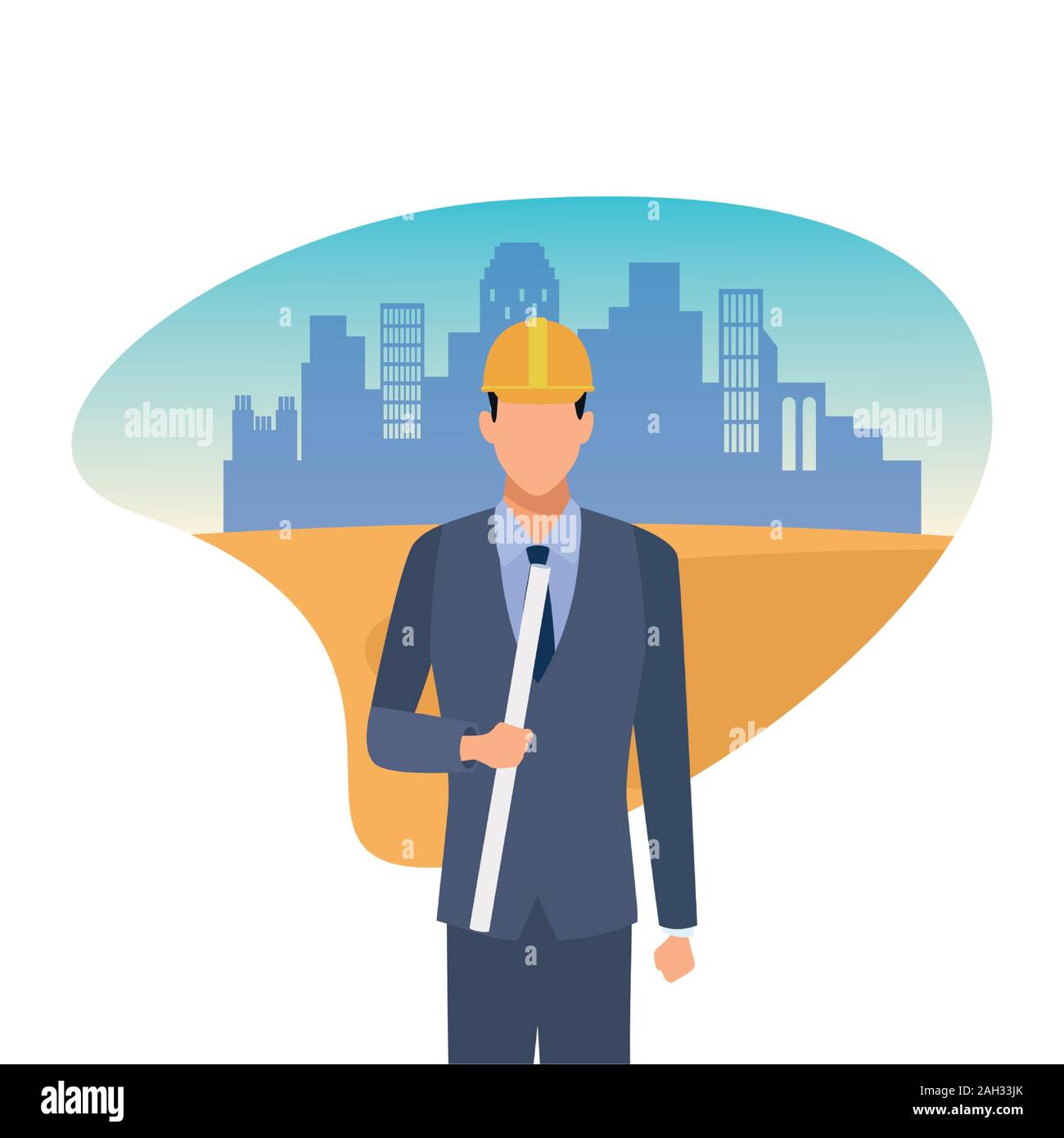 engineer man standing over white background, colorful design Stock ...