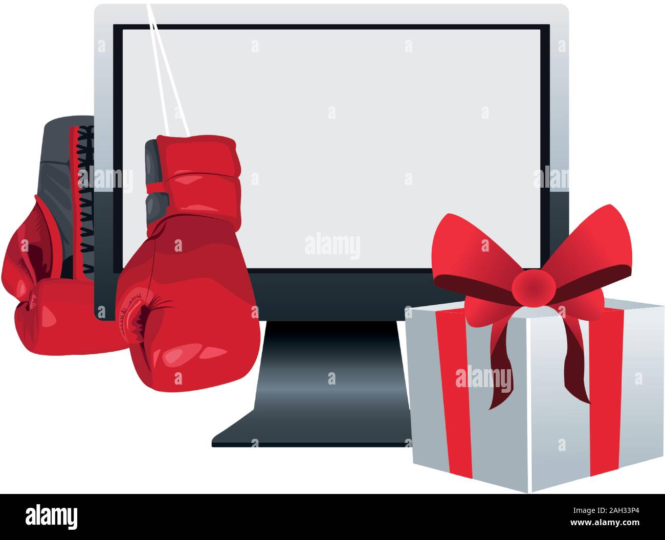 computer with boxing gloves and gift box Stock Vector Image & Art - Alamy