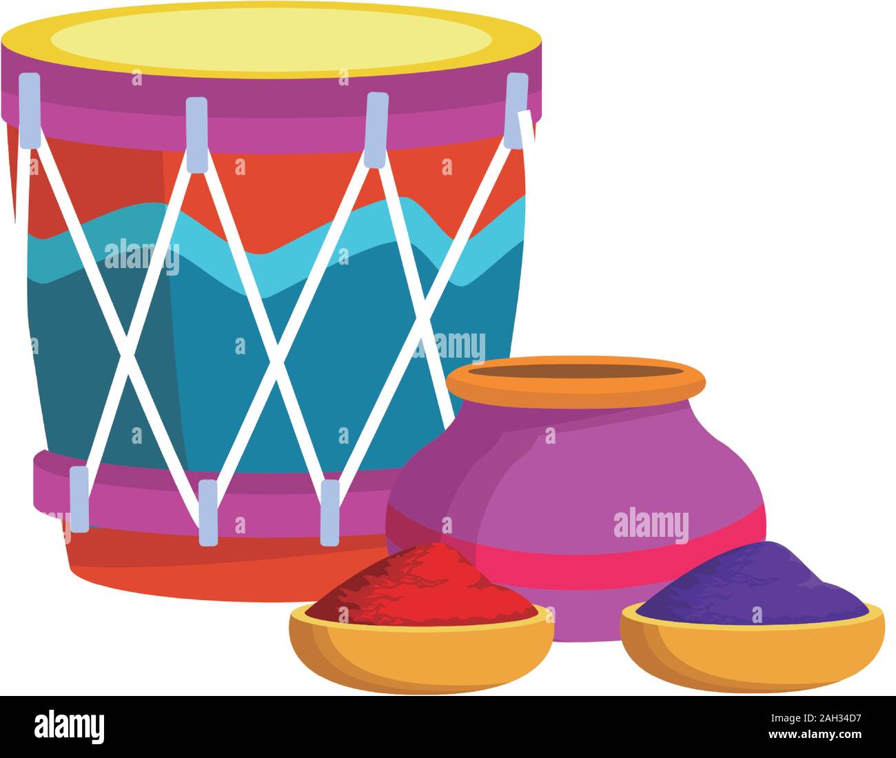 drum instrument and bowl with holi powder Stock Vector Image & Art - Alamy