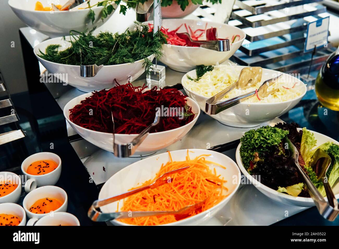 fresh vegetables in the kitchen of the restaurant with aromatic spices ...