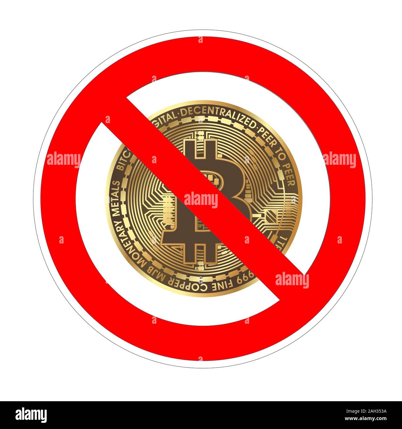 No bitcoin crypto currency forbidden sign, red prohibition symbol Stock ...