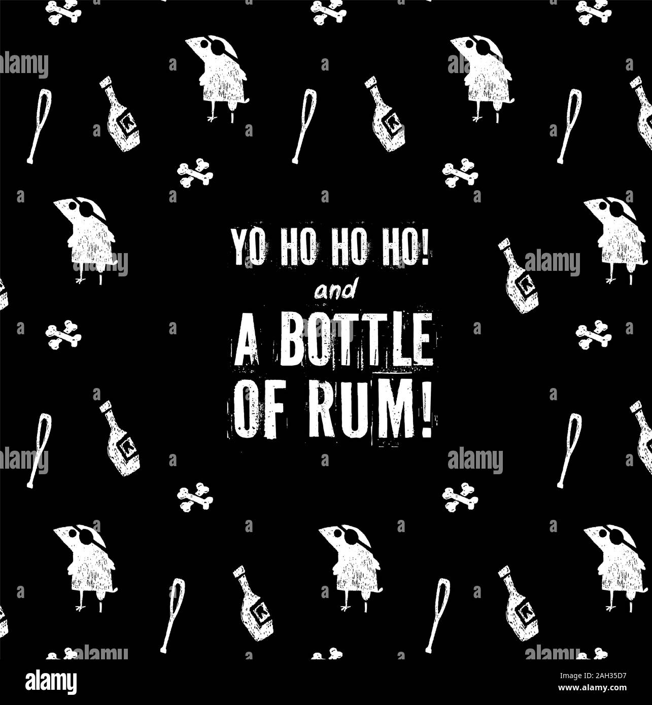 Crow pirate bottle rum bones black and white frame border poster Stock ...