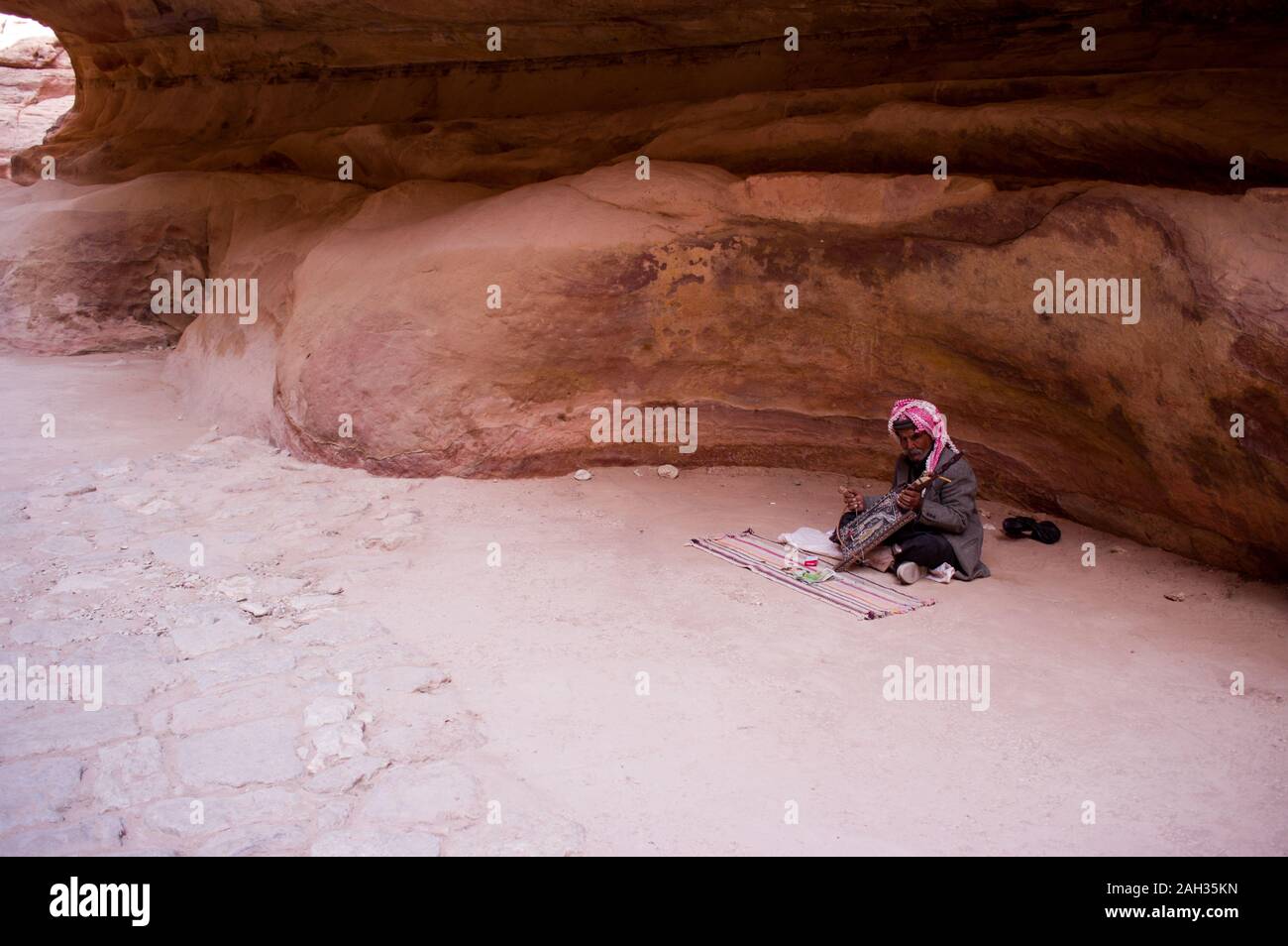 Petra, Jordan - May 3, 2017: Local bedouin plays a traditional music ...