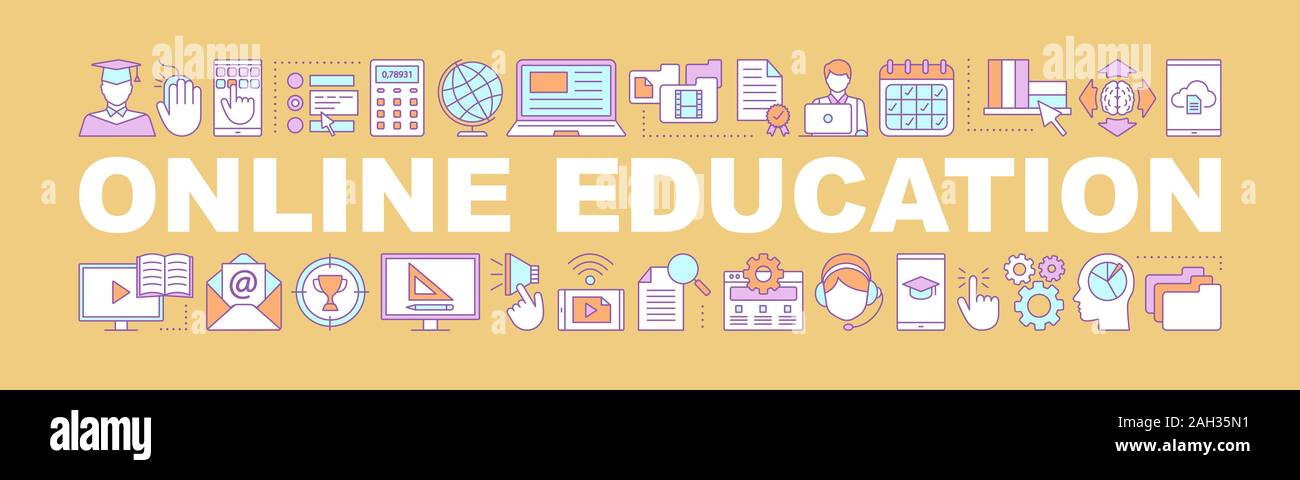 Online education word concepts banner. E-learning. Skill improvement ...