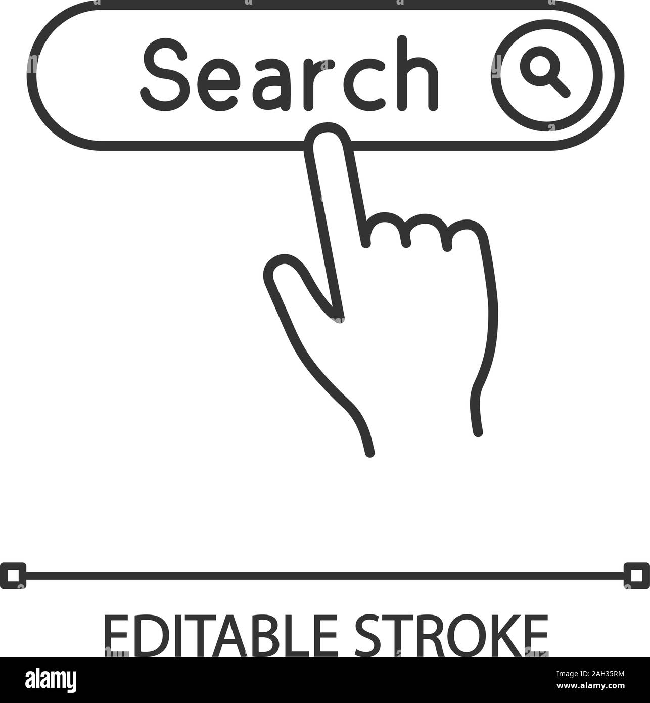 Search button click linear icon. Internet surfing. Hand pressing find ...