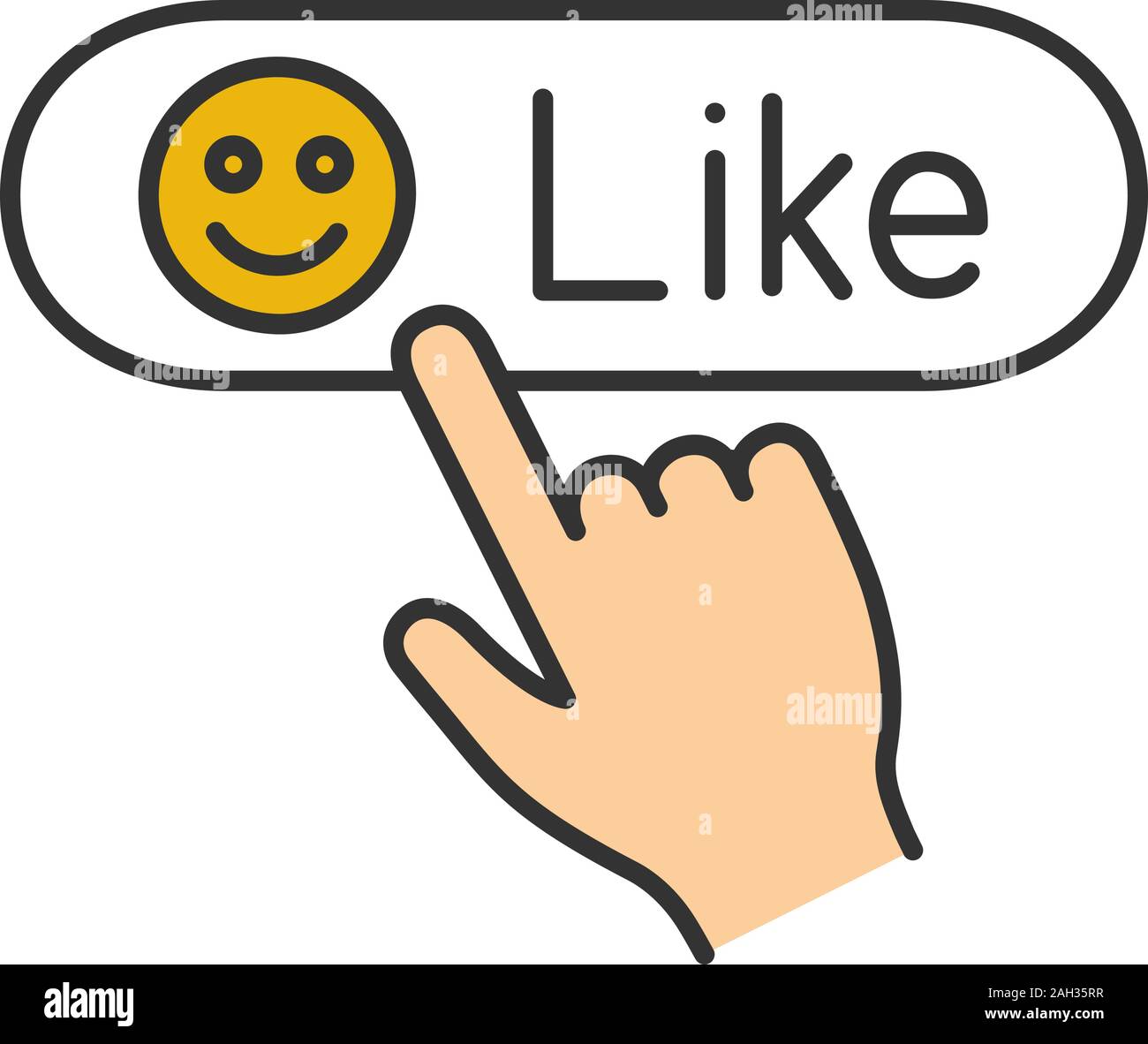 Like button click color icon. Positive comment. Hand pressing button ...