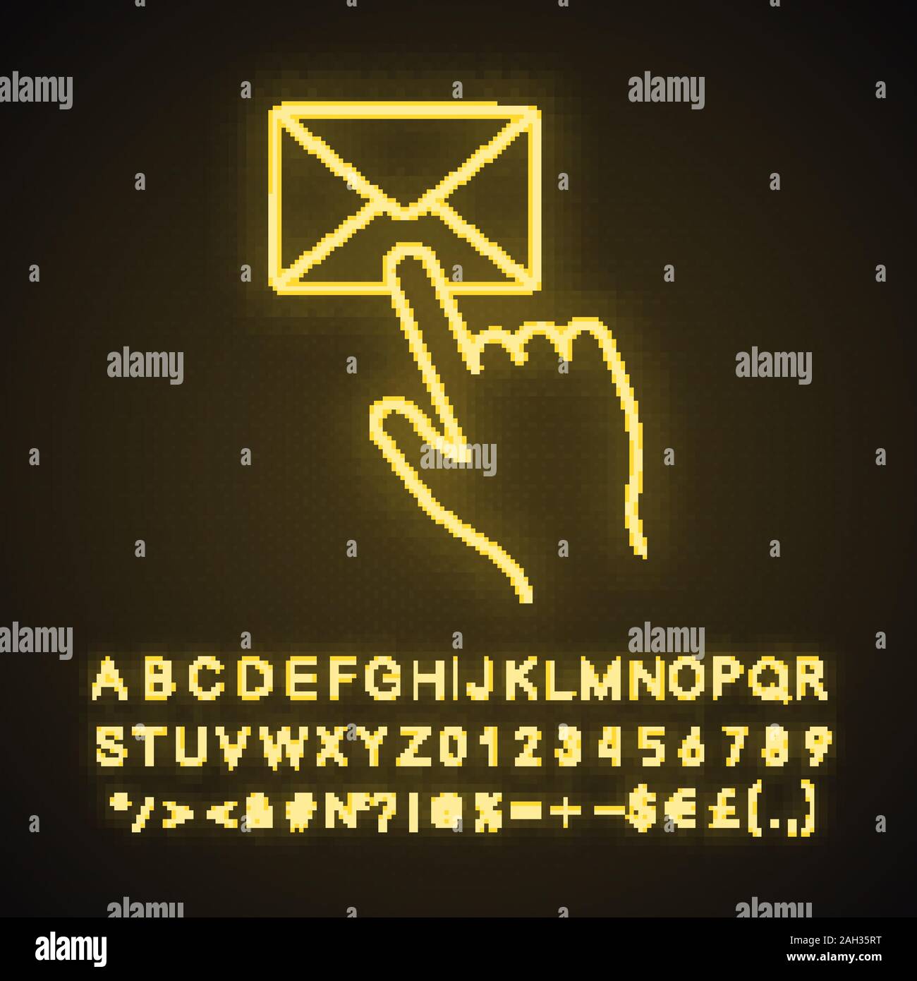 Mail button click neon light icon. SMS. Email app. Messenger. Hand ...