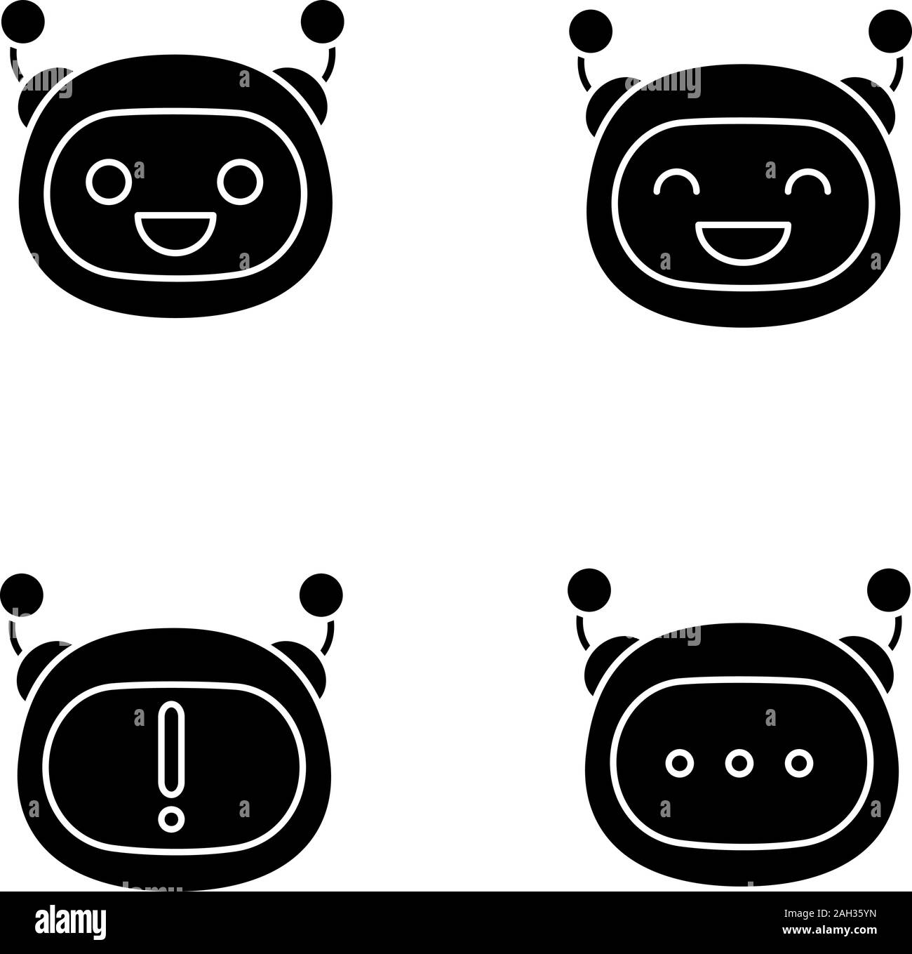 Robot emojis glyph icons set. Chatbot emoticons. Laughing, happy, chat ...