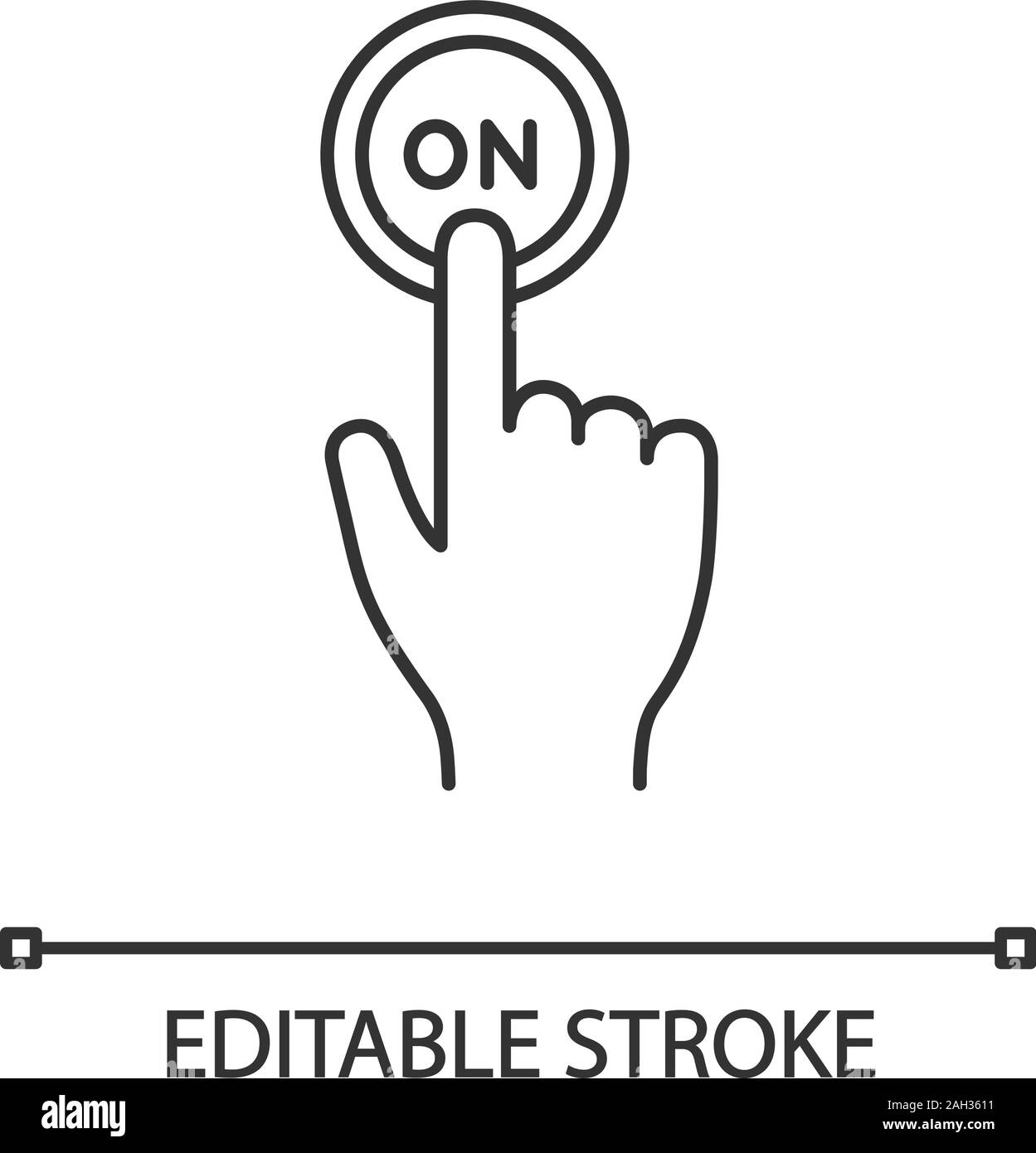 Finger on power button of computer Black and White Stock Photos ...