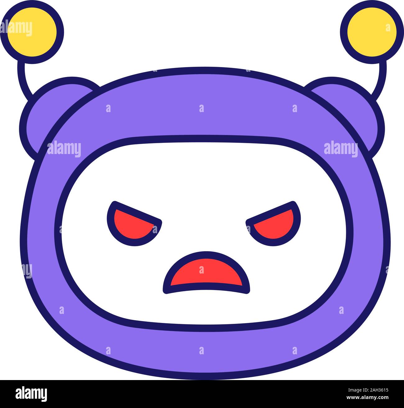 Angry robot emoji color icon. Frowned chatbot smiley. Chat bot emoticon ...