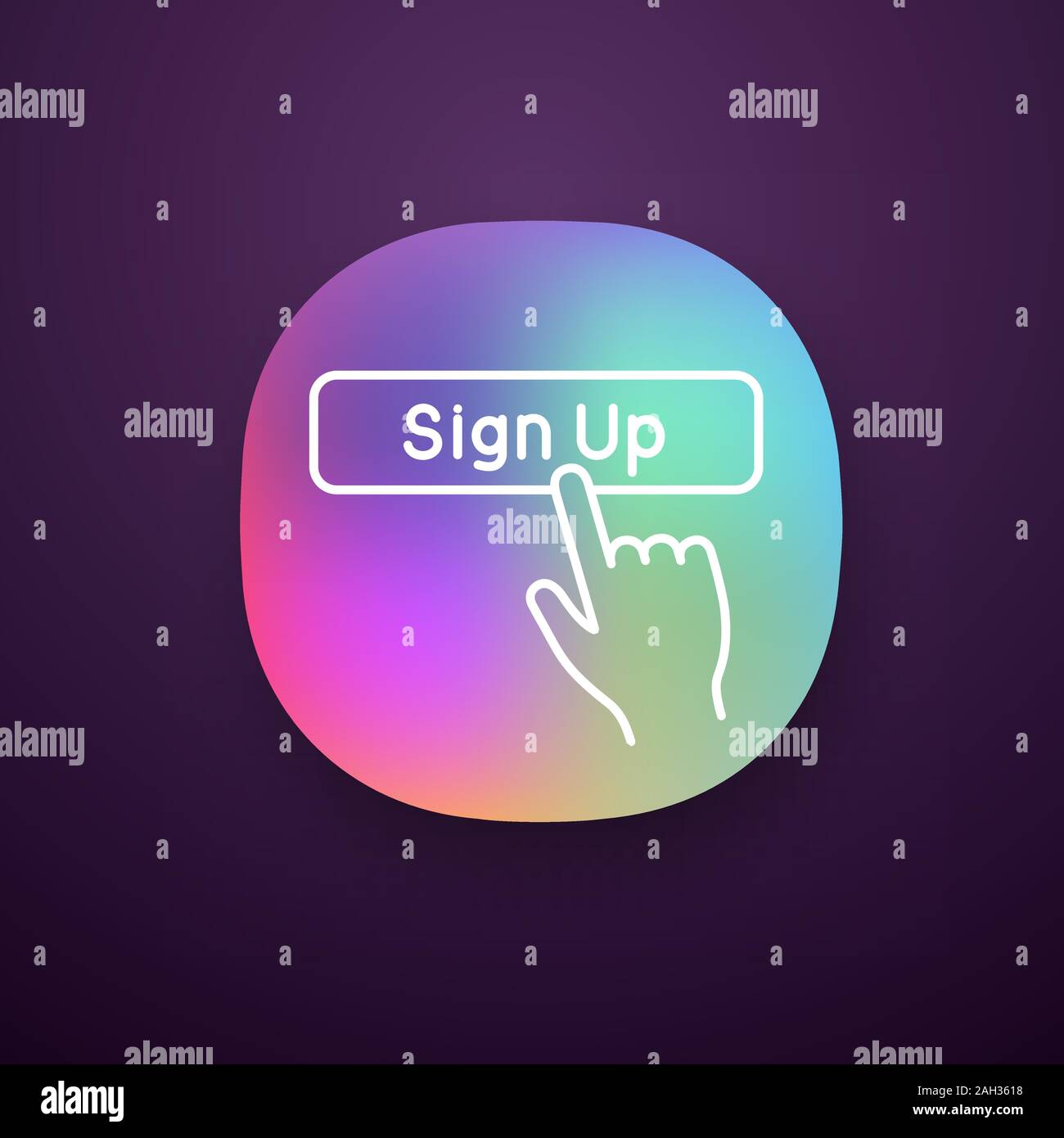 Sign up button click app icon. UI/UX user interface. New user registration. Membership. Hand ...