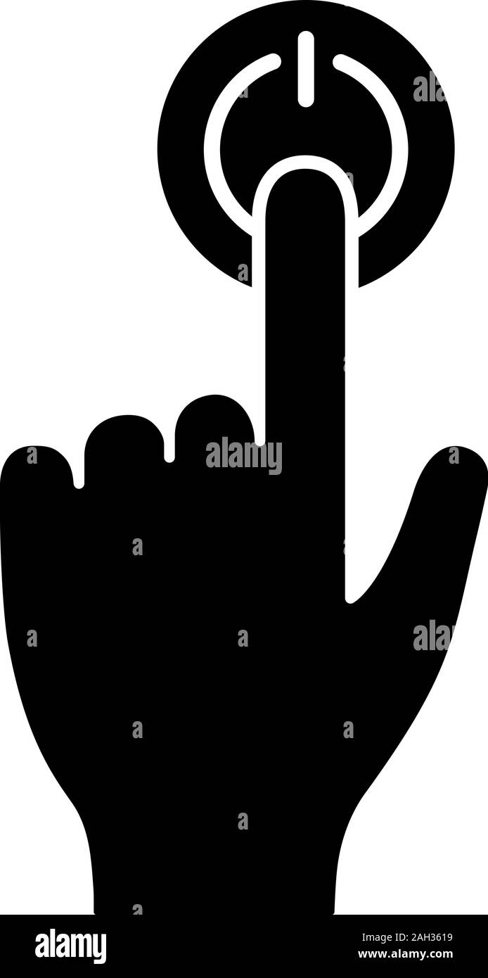 Power button click glyph icon. Silhouette symbol. Start. Turn on. Hand ... Power button click glyph icon. Silhouette symbol. Start. Turn on. Hand ...