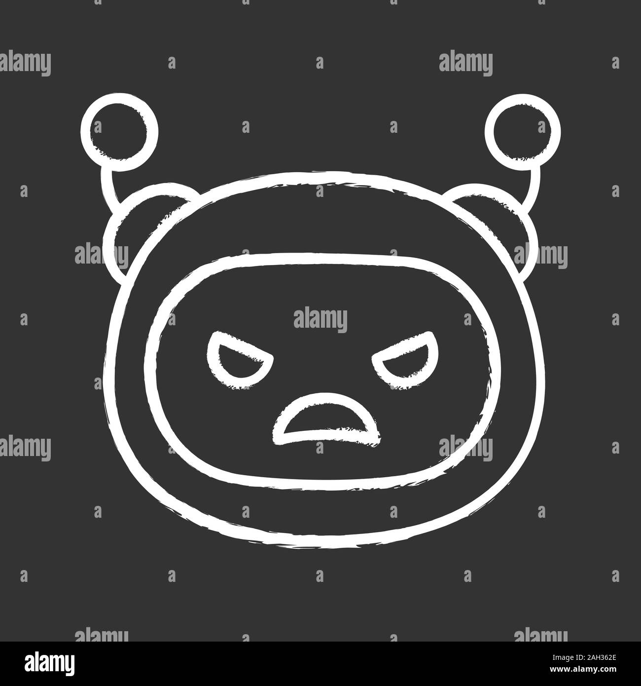 Angry robot emoji chalk icon. Frowned chatbot smiley. Chat bot emoticon ...