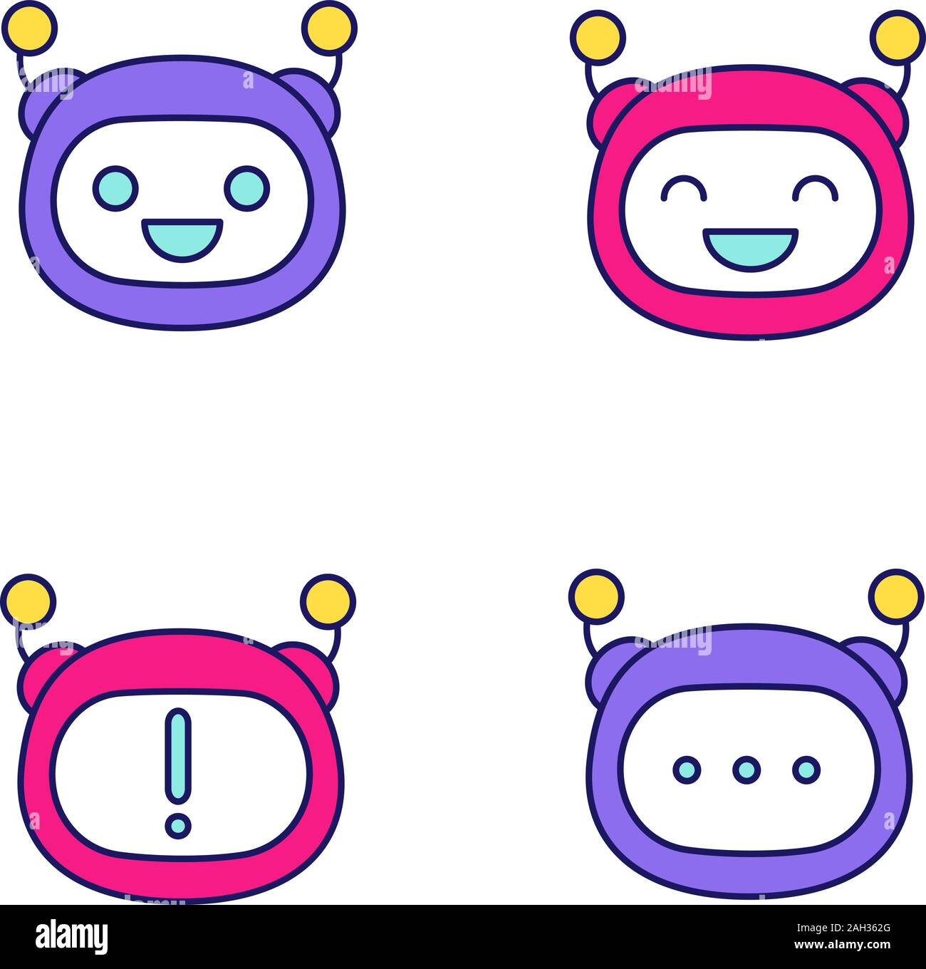 Robot emojis color icons set. Chatbot emoticons. Laughing, happy, chat ...