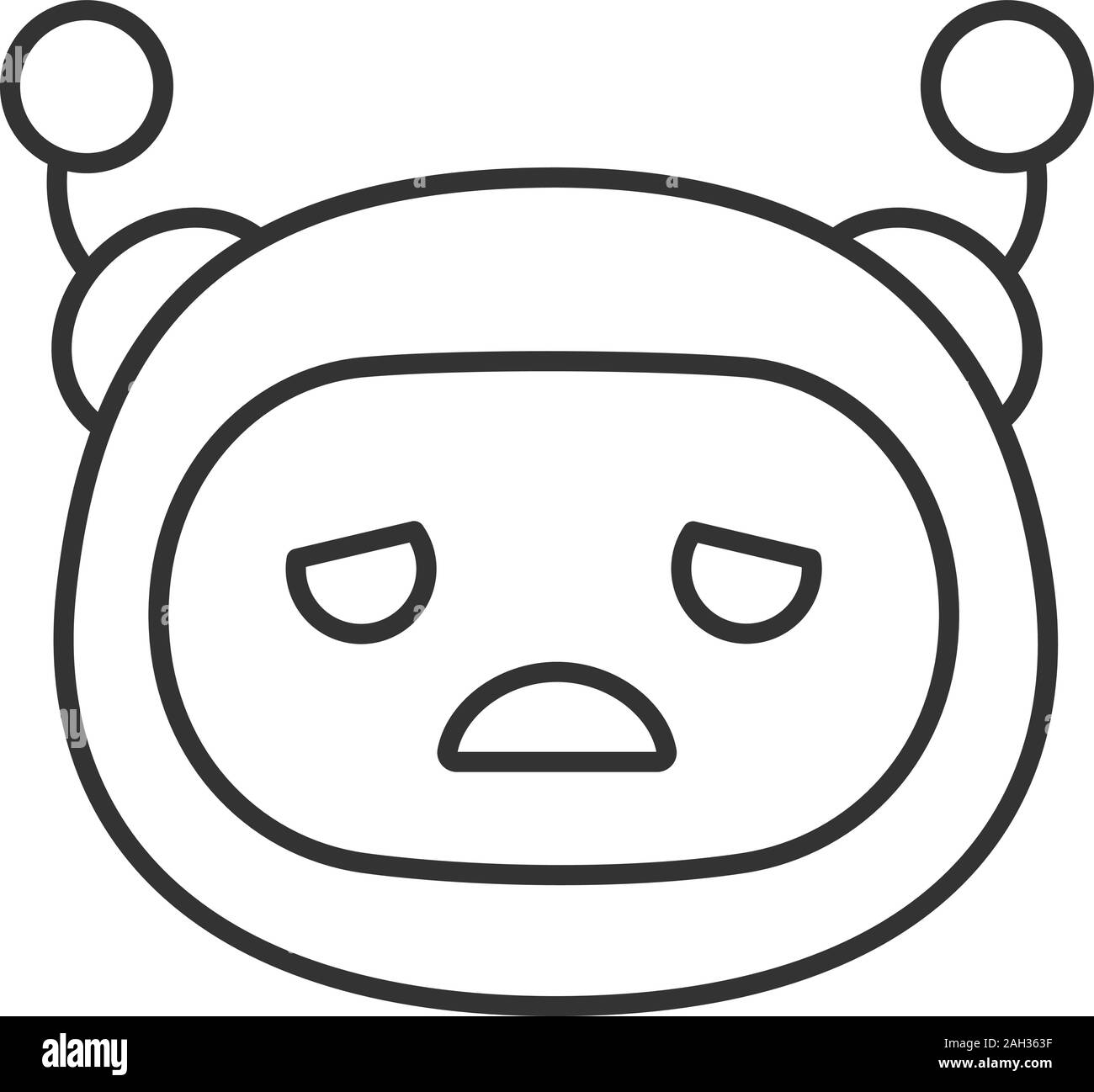 Sad robot emoji linear icon. Upset chatbot smiley. Thin line ...