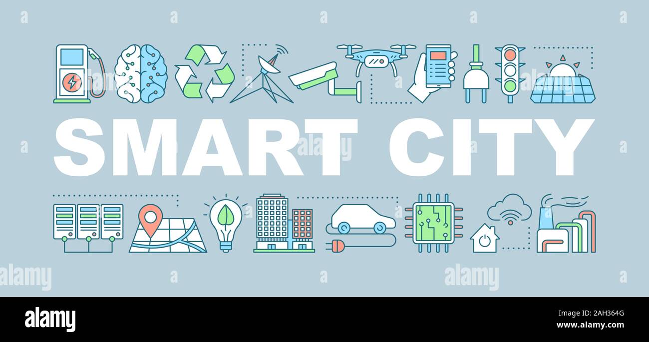 Smart city word concepts banner. Urban facilities. Isolated lettering ...