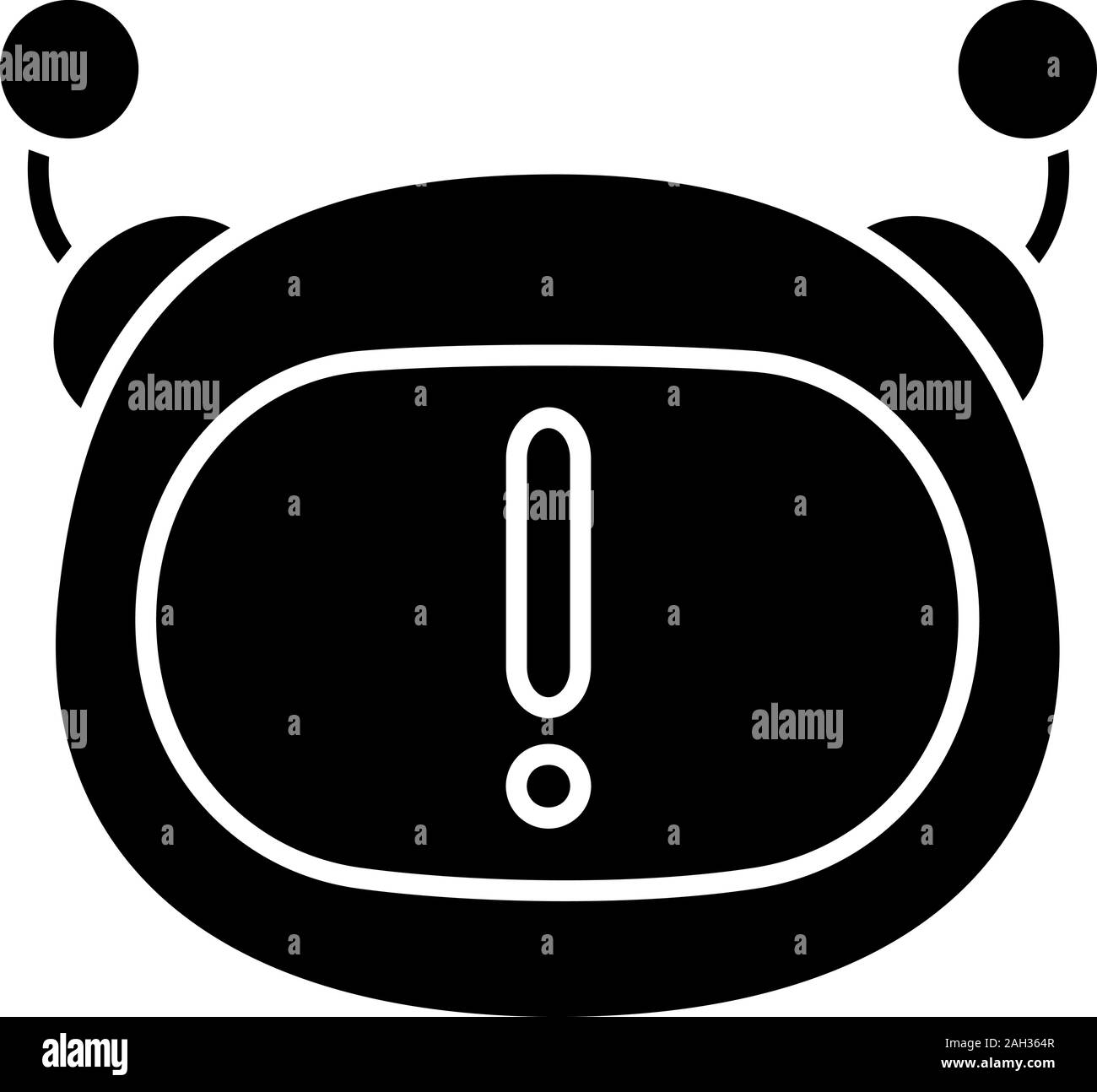 Chatbot notification glyph icon. Chat bot face with exclamation mark ...