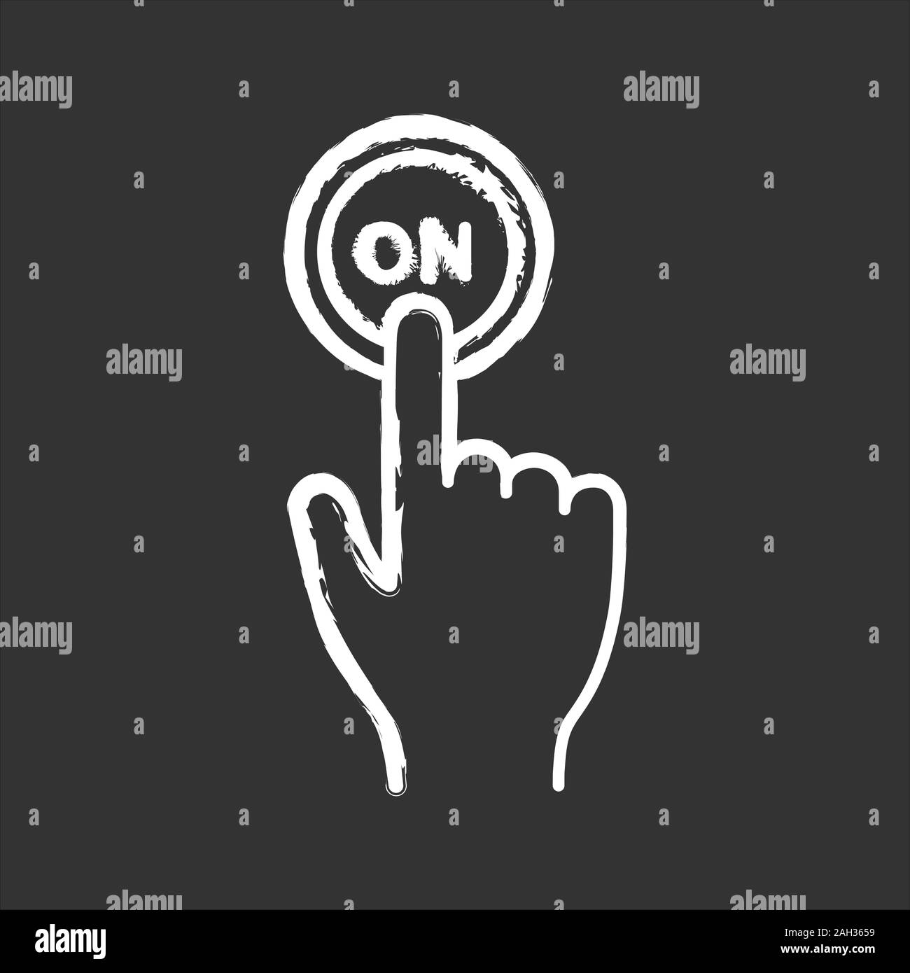 Turn On Button Click Chalk Icon Power Hand Pressing Button Isolated Vector Chalkboard