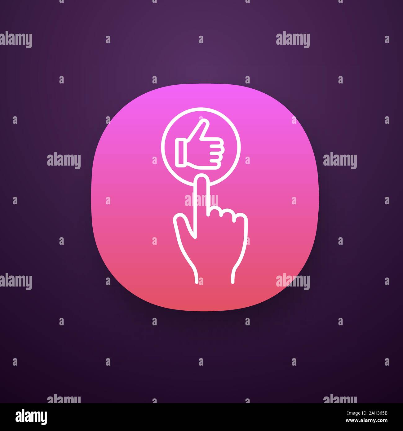Like button click app icon. Thumbs up. Hand pushing button. UI/UX user interface. Web or mobile ...