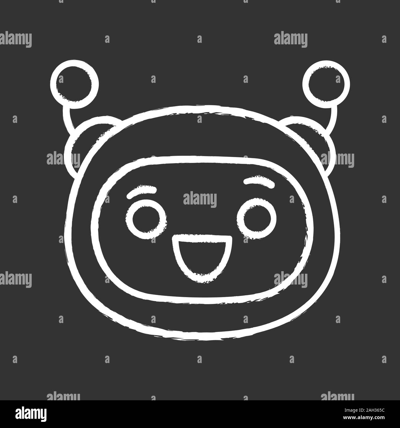 Excited robot emoji chalk icon. Laughing chatbot smiley with broad ...