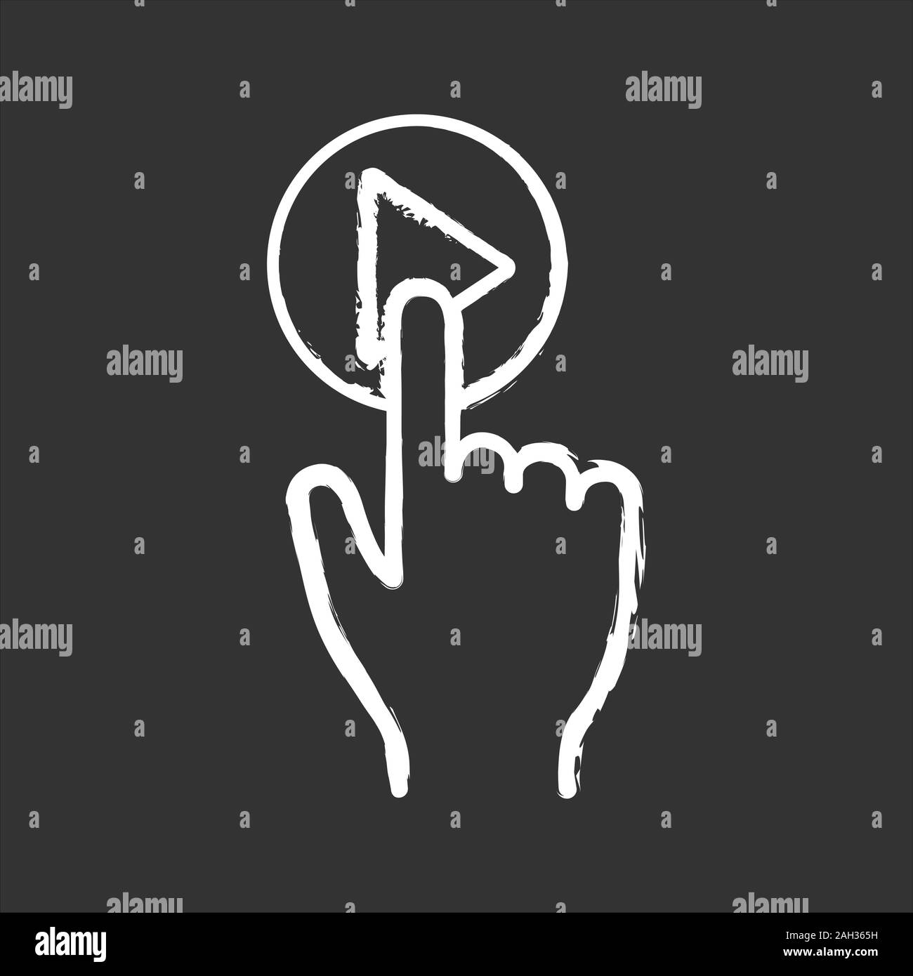 Play button click chalk icon. Start, launch. Media player. Hand pushing button. Isolated vector ...