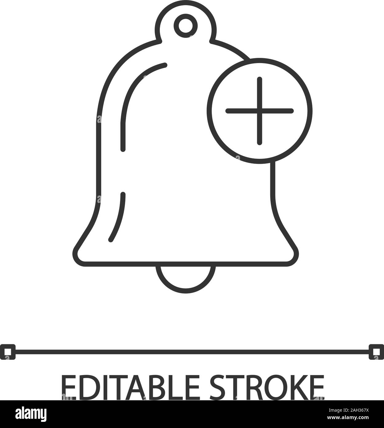 Add alert linear icon. Bell with plus sign. Thin line illustration ...